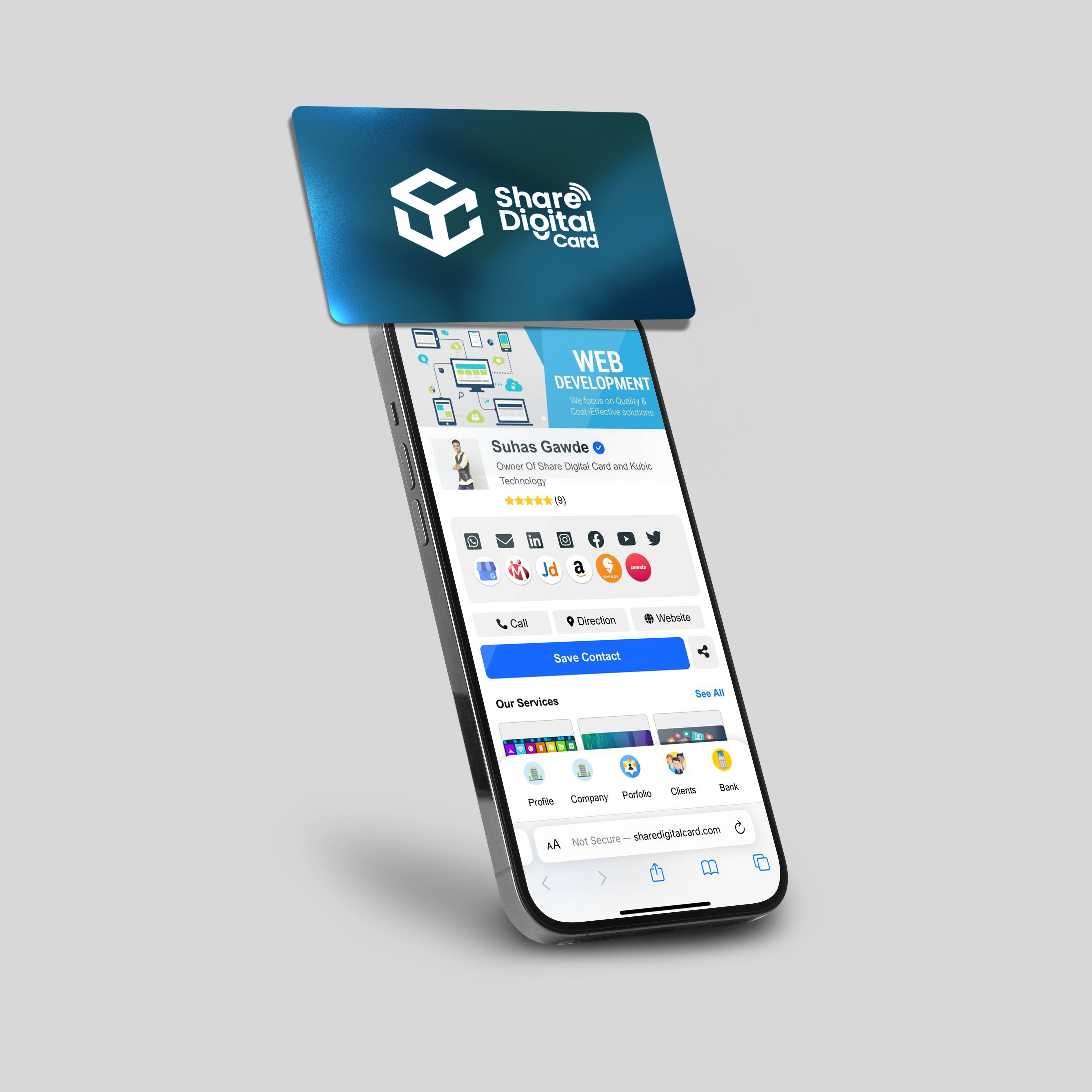 Blue Glossy Metal NFC Card | Share Digital Card